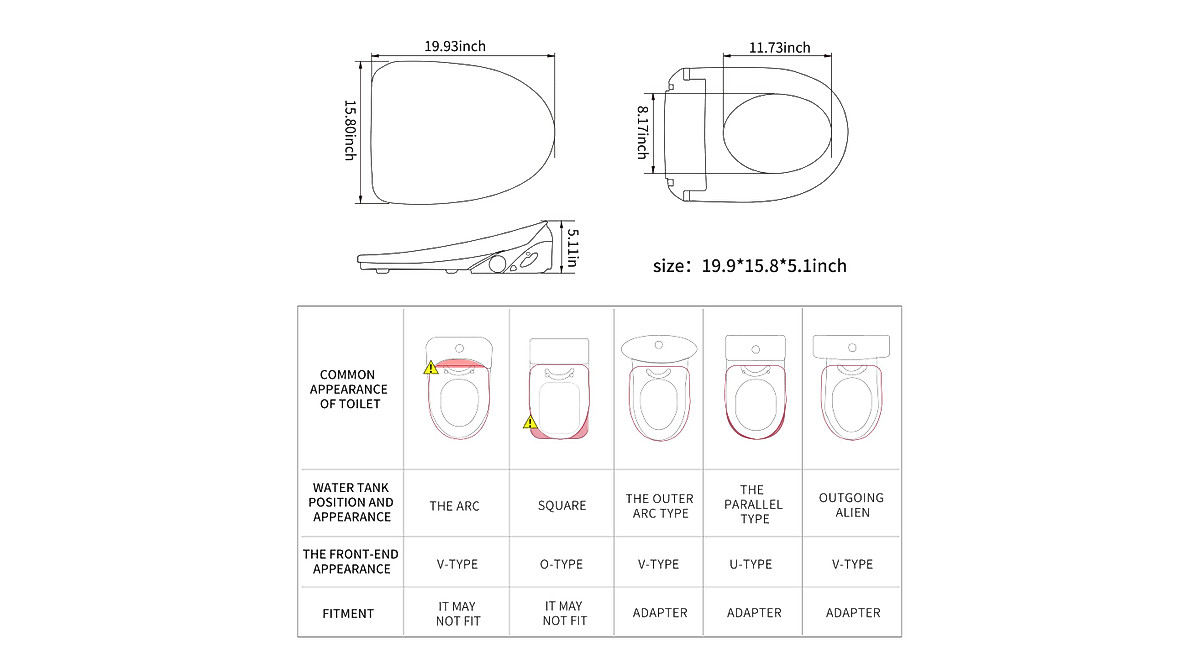 Bejoan Electronic Bidet Seat with Warm Water & Heated Seat