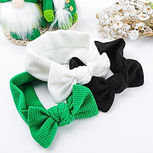 Lanmerry St. Patrick's Day Baby Headbands with Bows Green Baby Bow Waffle Elastics Baby Hair Bows Hair Accessories Newborn Infant Toddler Hairbands Headwrap Kids 3 Packs Black White Green