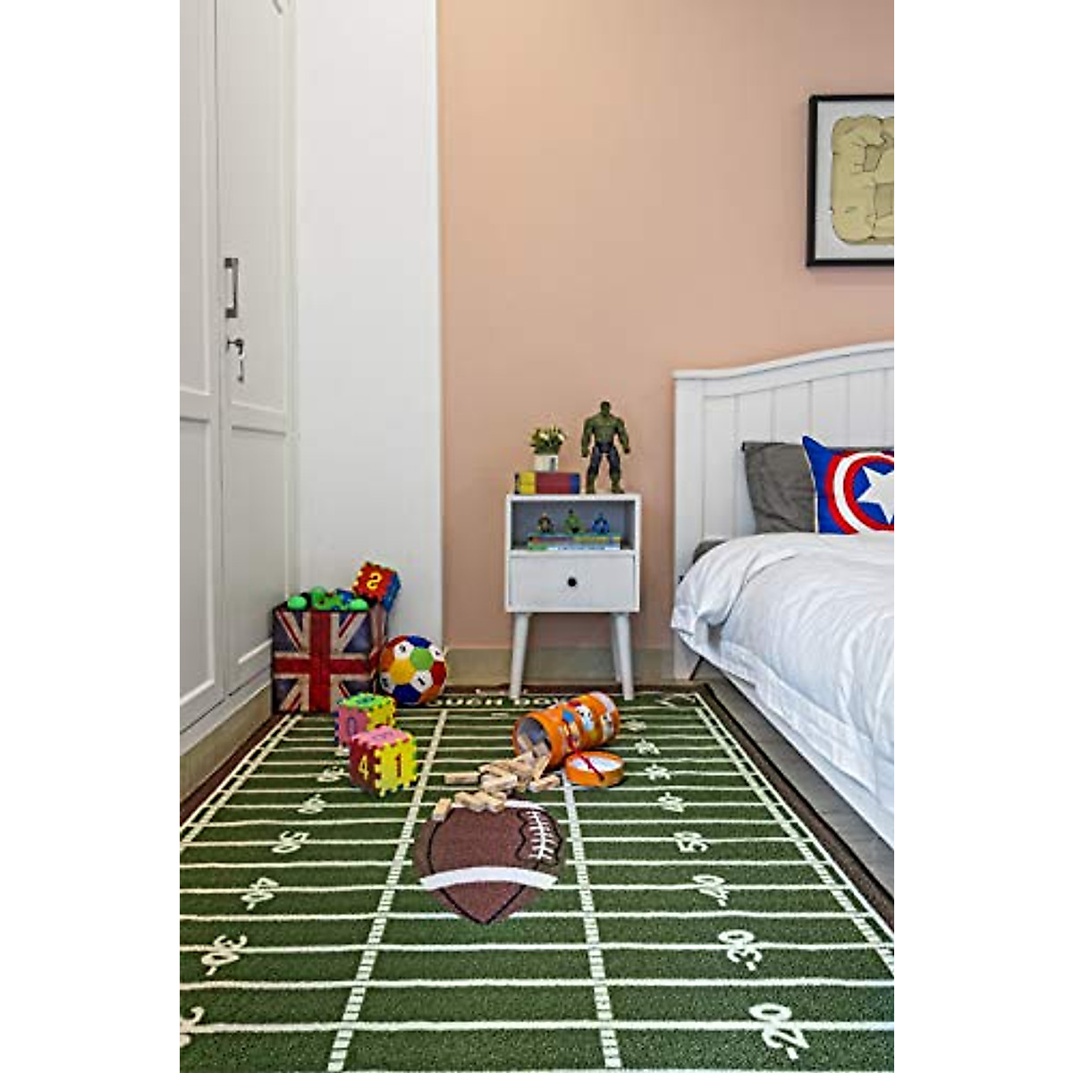 Furnish my Place 700 Corner Football Play Area Rug for Kids Playroom, Bathroom & Kindergarten Classroom, Corner Football Field Ground, Green (3'3"x8')