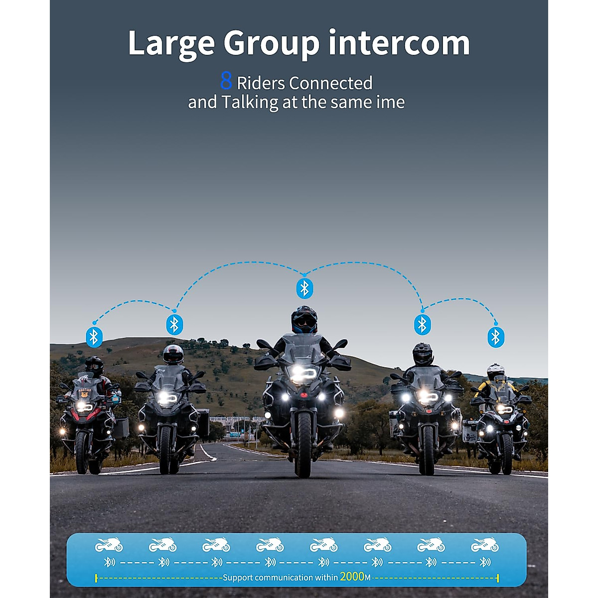 FODSPORTS FX8 Motorcycle Helmet Bluetooth Headset with Music Sharing,Bluetooth Motorcycle Headset with EQ Sound/FM,Up to 8 Riders Group Intercom,Motorcycle Headset for ATV/Dirt Bike/Off Road/1pcs