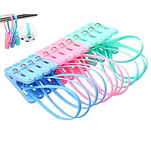 yueton Pack of 12 Clothes Peg Clip Pins Rope Hanging Clothesline Windproof Hanger (Multicolor)