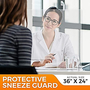 Clear Acrylic Plexiglass Sneeze Guard 36"W x 24"H - Protective Plastic Window Barrier Screen and Shield - Freestanding Portable Germ Protection Shields for Office Desk, Counter, Table and Nail Salon