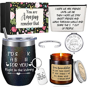 Cunhill 6 Pcs Birthday Valentine's Day Gifts, Friendship Gifts for Women Friends Female, Sister Gifts Tumbler with Straw Lavender Scented Candles Keychain Makeup Bag Bracelet(Fresh Style)