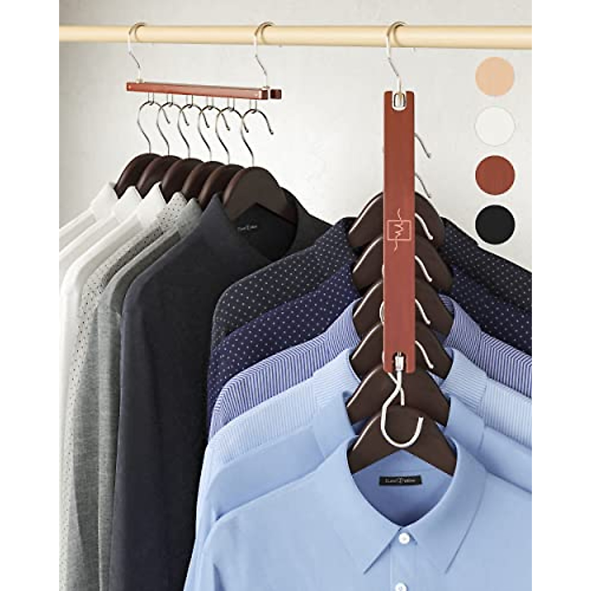 MORALVE Space Saving Hangers for Closet Organizer - 4 Pack Wood Shirt Organizer for Closet Space Saver Hangers for Clothes - Closet Clothes Hanger Organizer Stacker Space Saving Collapsible Hangers