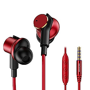 BACKWIN Wired Earbuds Dual-Drive Iron Ring in-Ear Headphones with mic Hi-Res immersive Sound Heavy bass Noise Isolation Earphones bass Boost,High Fidelity 3.5mm Jack Ear Buds Noise-Cancelling (Red)