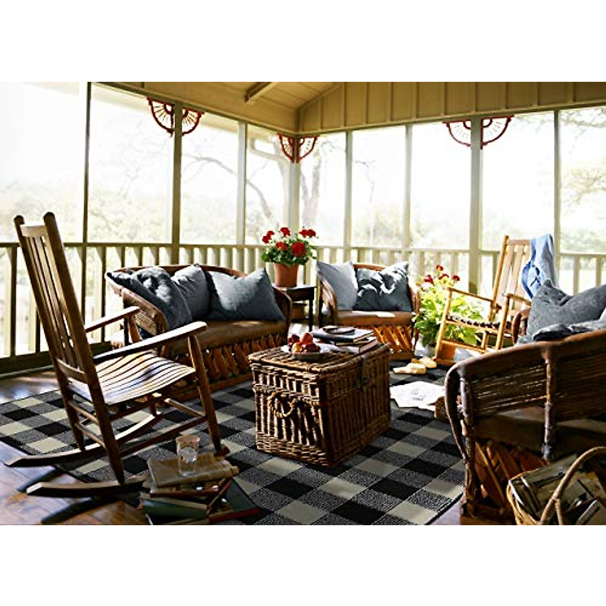 Garland Rug Country Living – Checkered Buffalo Plaid Design, Non-Slip Rubberback, Traditional 5x7 Area Rug for Living Room, Bedroom, Kitchen, Dining Room, Nursery,Black/Ivory