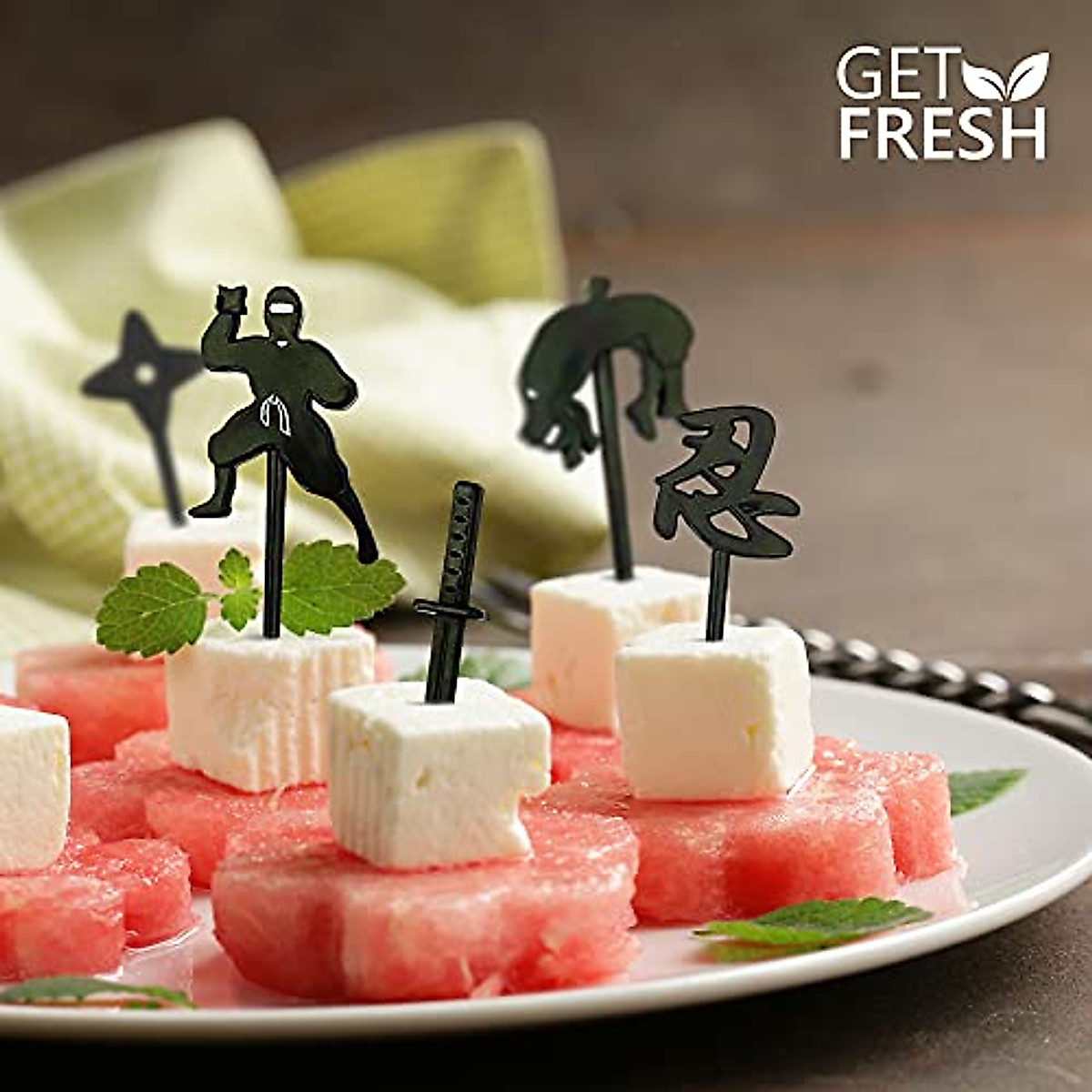 GET FRESH Ninja Food Picks for Kids – 18-pcs Mini Ninja Food Picks for Toddlers Lunch Decoration – Black Ninja Bento Box Toothpicks for Children– Reusable Kids Food Toothpicks Set for Bento Deco