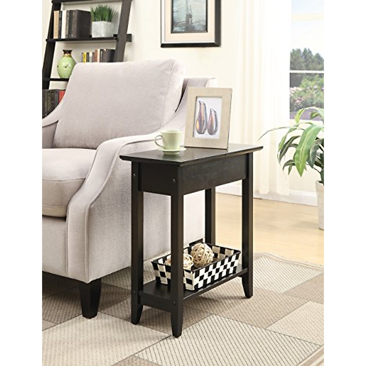 Convenience Concepts American Heritage Flip Top End Table with Shelf, Black