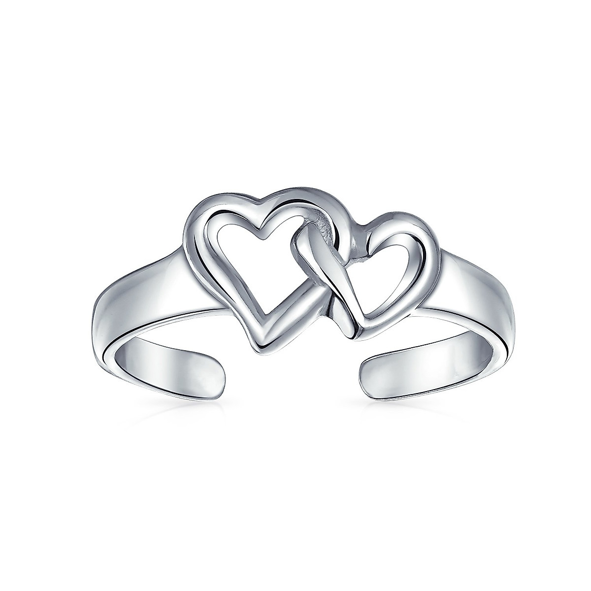Bling Jewelry Personalized Romantic Midi Mid Finger Double Open Interlocking Hearts Toe Ring For Women Teen Polished .925 Silver Sterling Adjustable Custom Engraved