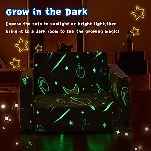 Toddler Couch,Toddler Chair,Kids Sofa Chair 2-in-1 Baby Seat Furniture Fold Out, Convertible Sofa to Lounger Soft Comfy Glow in The Dark Kids Sofa Bed Gifts for Kids Girl Boys,Star