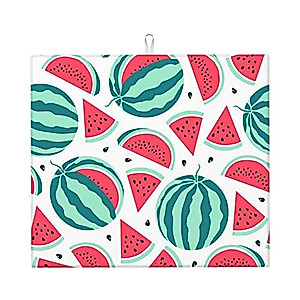 Fruits Watermelon Printed Drying Mat For Kitchen Ultra Absorbent Microfiber Dishes Drainer Mats Non-Slip Silicone Quick Dry Pad - 18 X 16inch
