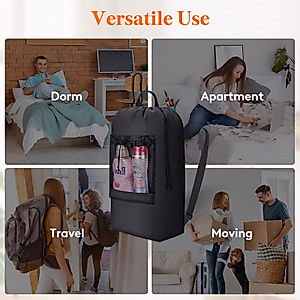 Lifewit 90L Laundry Bag, Extra Large Laundry Backpack with Shoulder Straps and Mesh Pocket for Laundromat, Heavy Duty Laundry Bag Backpack for Dirty Clothes for College Dorm/Travel/Apartment, Black