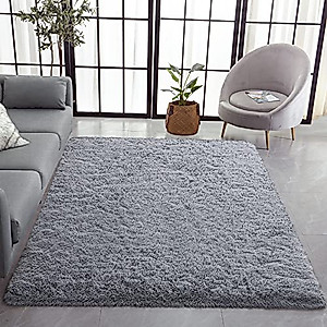 Vocrite Super Soft Fluffy Rug for Bedroom, 4'x6' Grey Shag Shaggy Area Rugs, Non-Slip Plush Furry Throw Carpet, Modern Cozy Rectangle Rug for Bedroom Classroom Nursery Dorm Living Room, Gray