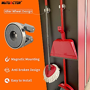 MUTUACTOR Heavy Duty Magnetic Hooks,Strong Magnetic Mop Broom Holder Wall Mount,No Drilling Movable Broom Clip Mop Rack for Garage Kitchen Laundry Tools Organizer and Management(2packs,Silver)