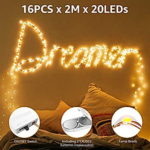 Olafus 16 Pack Warm White and Cool White Fairy Lights Battery Operated, Mini Starry String Light Waterproof IP68, 7ft 20 LED Firefly Starry Light Copper Wire for Christmas Decorations Wedding Party