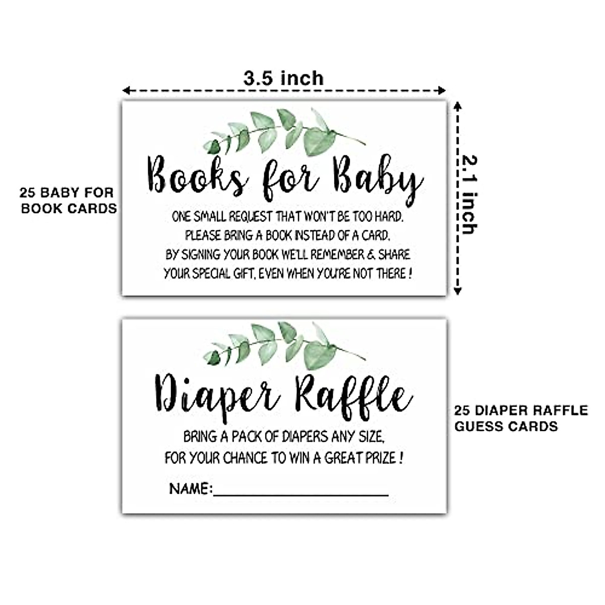 Baby Shower Invitation Kit, Diaper Raffle Games, Books For Baby, Greenery, Eucalyptus Baby Gender Reveal Fill In Invites Cards, Each Design 25 Cards & 25 Envelopes （A Total of 100 set）- BABYSET-017