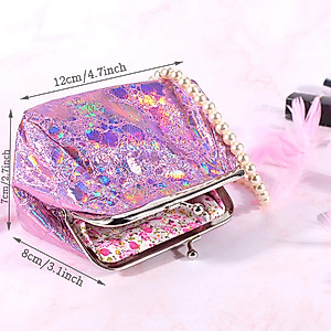Oyachic 2 PCS Pretty Coin Purse,Cute Hologram Change Purse,Small Leather Wallet with Clasp Pouch for Woman Girls