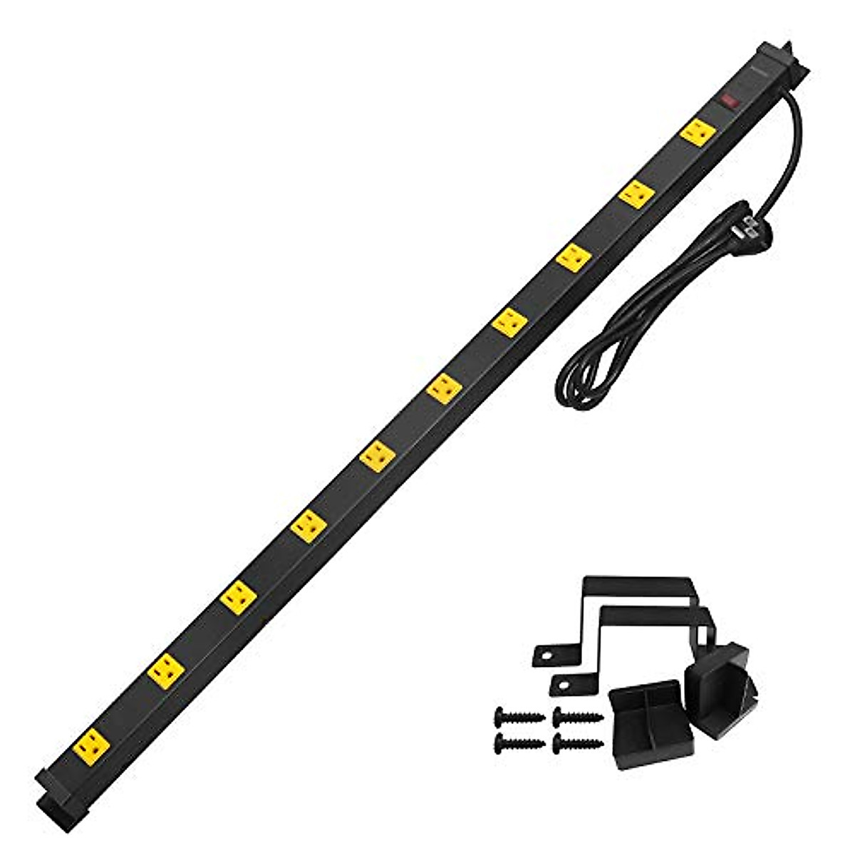 Suraielec 10 Outlet Long Power Strip Surge Protector, Industrial Heavy Duty Metal Shop Power Strip with Flat Plug, 1000 Joules, 15 AMP Breaker, 6FT Cord, Wall Mountable, for Work Bench, Shop, Garage