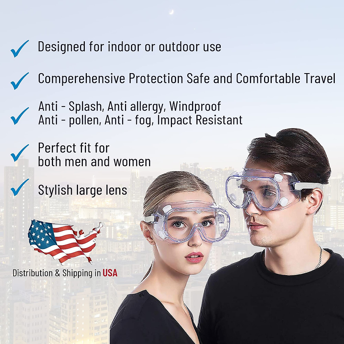ATERET 1 Pack Safety Goggles, Lightweight Adjustable Clear Lens Eyewear, Chemical Splash Safety Glasses