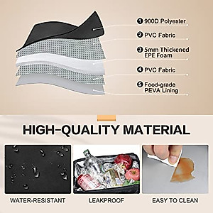 Fmeida Lunch Tote Bag, Insulated Lunch Bag Women, Leakproof Womens Lunch Bag, Thermal Adult Lunchbag with Large Side Pockets, Reusable Black Lunch Bag for Office Work Travel Picnic