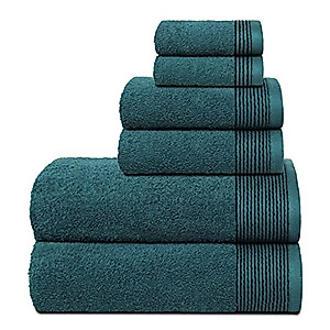 BELIZZI HOME 100% Cotton Ultra Soft 6 Pack Towel Set, Contains 2 Bath Towels 28x55 inchs, 2 Hand Towels 16x24 inchs & 2 Washcloths 12x12 inchs, Compact Lightweight & Highly Absorbant - Teal