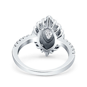 Blue Apple Co. Simulated Cubic Zirconia Size-8 Halo Vintage Style Art Deco Solitaire Accent Marquise Wedding Engagement Ring Round CZ 925 Sterling Silver