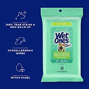 Wet Ones for Pets Extra Gentle Dog Wipes with Witch Hazel for Snout, Eye, Ear, Fragrance-Free Dog Wipes for All Dogs Wipes with Wet Lock Seal (Pack of 8, 240 Count Total)