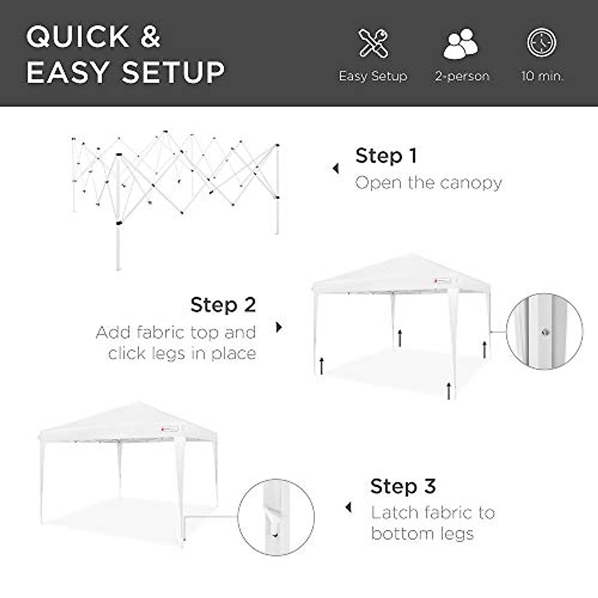 Best Choice Products 10x10ft Pop Up Canopy Outdoor Portable Folding Instant Lightweight Gazebo Shade Tent w/Adjustable Height, Wind Vent, Carrying Bag - White
