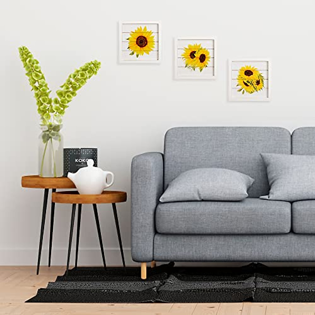 Sunflower Wall Decor Set of 3 - Rustic 8x8 Inch Printed Panels for Home, Bathroom, Kitchen, or Office - Sunflower Gifts for Women Wood Flower Pictures Design Theme Clearance Decorations Sun Flowers to Brighten Up Any Space