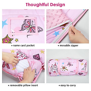 Kids Sleeping Bag Nap Mat with Removable Pillow and Blanket,Extra Thick Large 2 in 1 Slumber Bags for Boys Girls,Toddler Nap Mat for Preschool Daycare Travel Camping