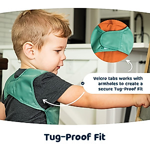 Tiny Twinkle Mess-Proof Apron Toddler Bibs w/Tug-Proof Closure, Baby Food Bibs, 2 Pack (Slate Olive, Small 6-24 Months)