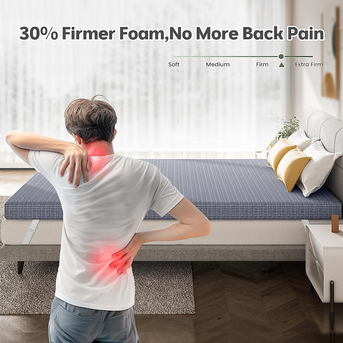 Unipon 3 Inch Firm Mattress Topper Full Size, Firm to Extra Firm Memory Foam Mattress Topper for Pressure Relief, Support Foam Bed Topper with Removable Bamboo Cover