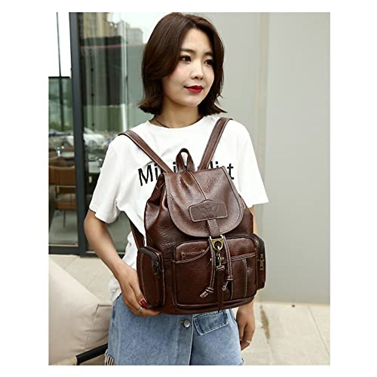 Vojad Backpack Purse for Women Fashion Leather Designer Travel Large Ladies Vintage Style Shoulder Bags with Drawstring (Deep brown)