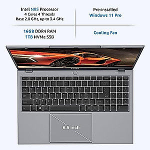Coolby 15.6inch Windows 11 Laptop, 16GB RAM/1TB NVMe SSD, 1920x1080 IPS Display, Intel N95 Quad Core Laptop Computer, Support 2.4G/5G Hz WiFi, BT, RJ45, Type-c PD 3.0 Charging