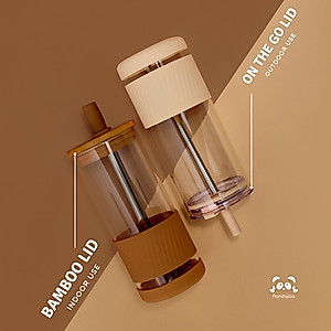 Pandaloo Glass Cups With Lids and Straws -20 Fl Oz- Perfect for Iced Coffee, Smoothie Cup With Bamboo Lid and On the go Lid (1 Count (Pack of 1), Mediterranean Olive)