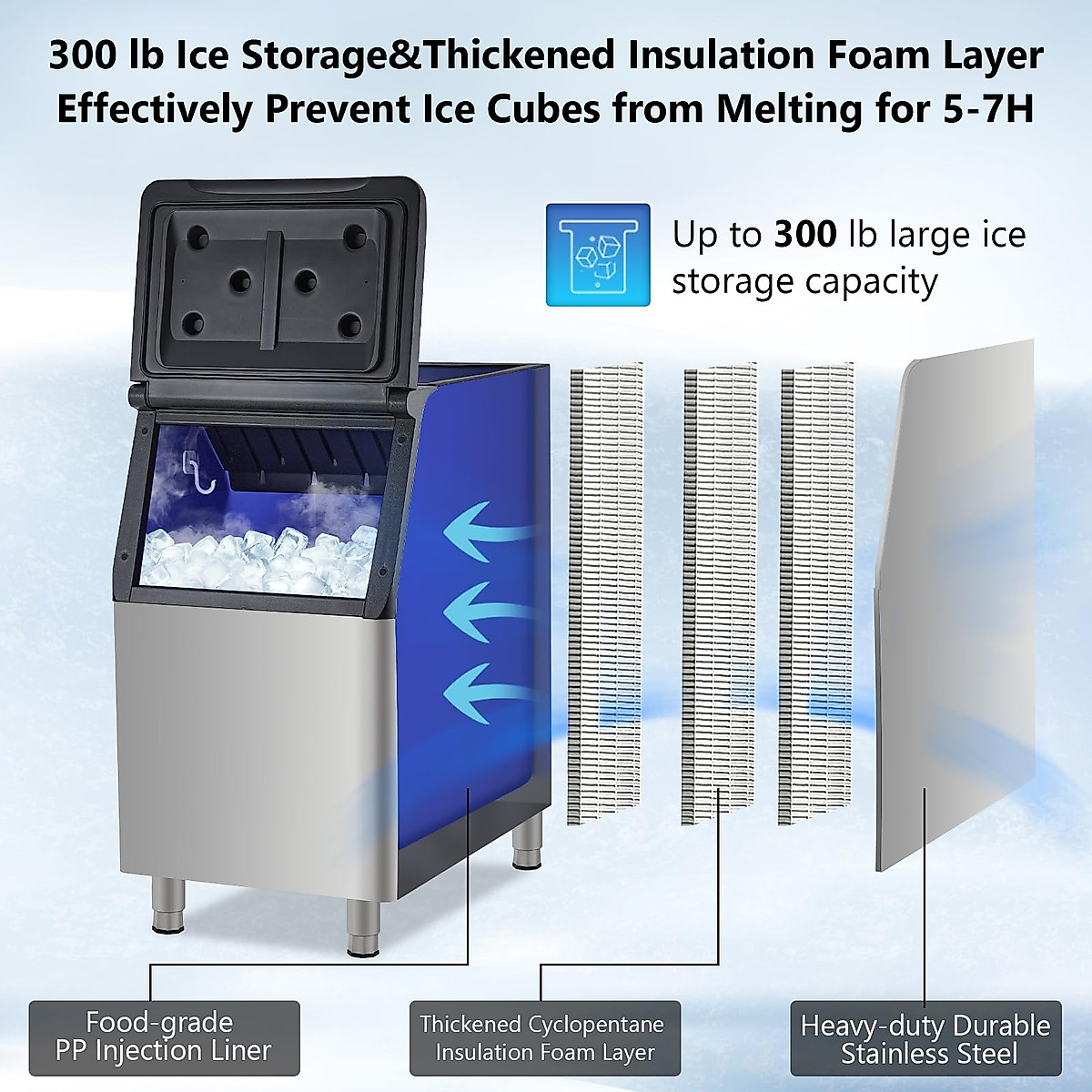 Commercial Ice Maker 350Lbs/24H, 1000W Stainless Steel Ice Machine with 310Lbs Ice Storage Bin, Free-Standing Ice Maker with LCD Panel Auto Operation, Industrial Ice Machine for Business