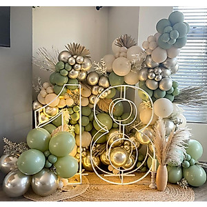 Sage Green White Sand Gold Balloon Garland Arch Kit-186pcs Sage Green White Sand Chrome Gold Balloons for Woodland Jungle Safari Birthday Baby Shower Bridal Shower Gender Reveal Party