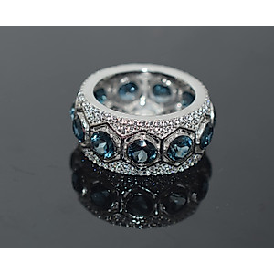 Women's Beautiful Natural Blue Topaz Gemstone Designer Ring 925 Sterling Silver Something blue, Sky blue, Wedding Band, Elegant Eternity Ring For Wedding/Marriage/Fastival/Annyversary (Size:-9)