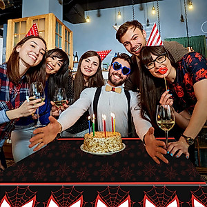 QICI 3PCS Black Spider Birthday Party Tablecloth 51.2 x 86.6 inch, Plastic Tablecloth Spider Party Table Cover for Kids Birthday Party Supplies Decorations