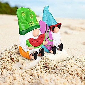 3 Pieces Summer Gnomes Beach Gnomes Summer Decor Romantic Summer Gnomes Resin Gnome Figurines Sweet Elf Gnomes for Table Tiered Tray Farmhouse Home Kitchen Hawaii Party Patriotic Decorations Gifts