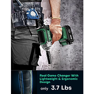 KIMO Impact Wrench 1/2 Cordless,475N.m/350ft-lbs Max Torque & 3000RPM, 2x20V 3.0Ah Battery, Impact Gun with 7 Drive Impact Sockets, 3 Inch Extension Bar, 1 Hour Fast Charger Impact Drill for Car Tires