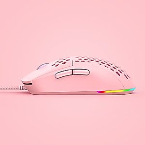TMKB Falcon M1SE Ultralight Honeycomb Gaming Mouse, High-Precision 12800DPI Optical Sensor, 6 Programmable Buttons, Customizable RGB, Drag-Free Paracord, Ergonomic Wired Gaming Mouse - Matte Pink