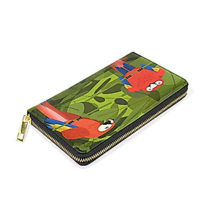 Cute Jungle Parrot Bird Leather Womens Zipper Wallets Clutch Coin Case