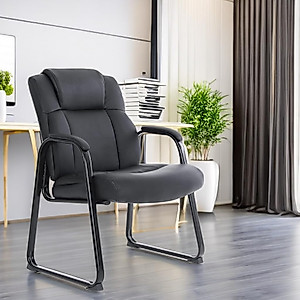 CLATINA Big and Tall Office Chair 400lbs Leather Reception Chair with Bonded Padded Armrest Wide Seat Sled Base Desk Chair No Wheels for Reception Conference Waiting Room Side Office Home Black