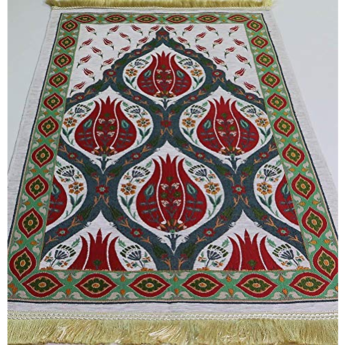 Modefa Prayer Mat | Luxury Woven Chenille Janamaz Sajadah | New Muslim Convert Revert Gift Set | Free Quran + Tesbih Beads | Turkish Tulip Red