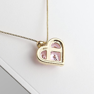 Sonateomber Pink Heart Pendant Necklace for Women - Gold Dainty Chain Cute Red Crystal Rhinestone Love Heart Dangle Necklaces Wedding Valentines Prom Jewelry Gift for Mother