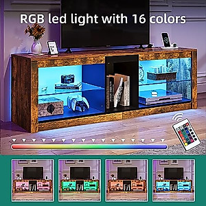 YITAHOME LED TV Stand w/Power Outlets for TVs up to 55/60 inch, Gaming Entertainment Center with Glass Shelves RGB Modes, Modern TV Stand for Living Room, TV Console with Storage, Rustic Brown