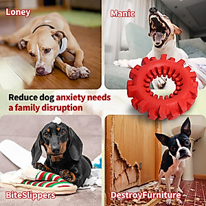 Interactive Treat Dispensing Puppy Toys - Dog Bones for Aggressive Chewers Super Dog Toys Tough Chew for Dogs Toy Bone, Natural Rubber Leaked Dumbbells… (red)