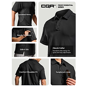 CQR Men's Polo Shirt, Long and Short Sleeve Tactical Shirts, Dry Fit Lightweight Golf Shirts, Outdoor UPF 50+ Pique Shirt, Frost Essential Black, Large