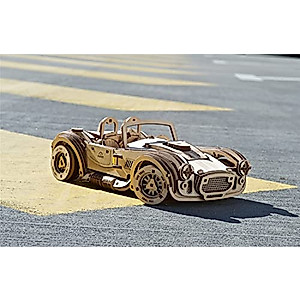 UGEARS Drift Cobra Racing Car Puzzle - Wooden 3D Puzzles for Adults Model Car Kit with Powerful Spring Motor - Retro Racing Car Model Building Kits Adult Puzzles - DIY Miniature Kit - 370 Pcs